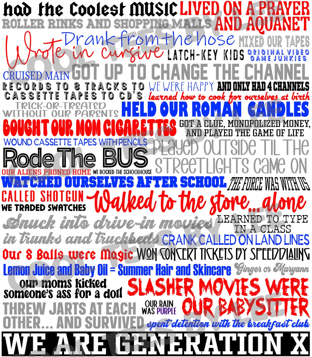 Gen X Stuff Phrases PNG Digital File for DTF Dtg Sublimation Digital ...