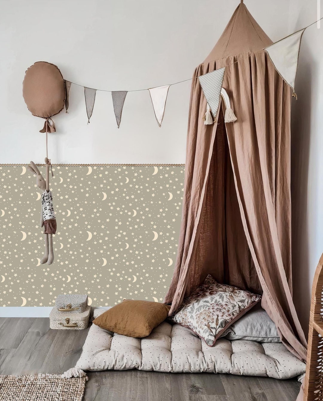 Sky Theme Moon and Stars Half Wallpaper Border, Geder Neutral Nursery ...
