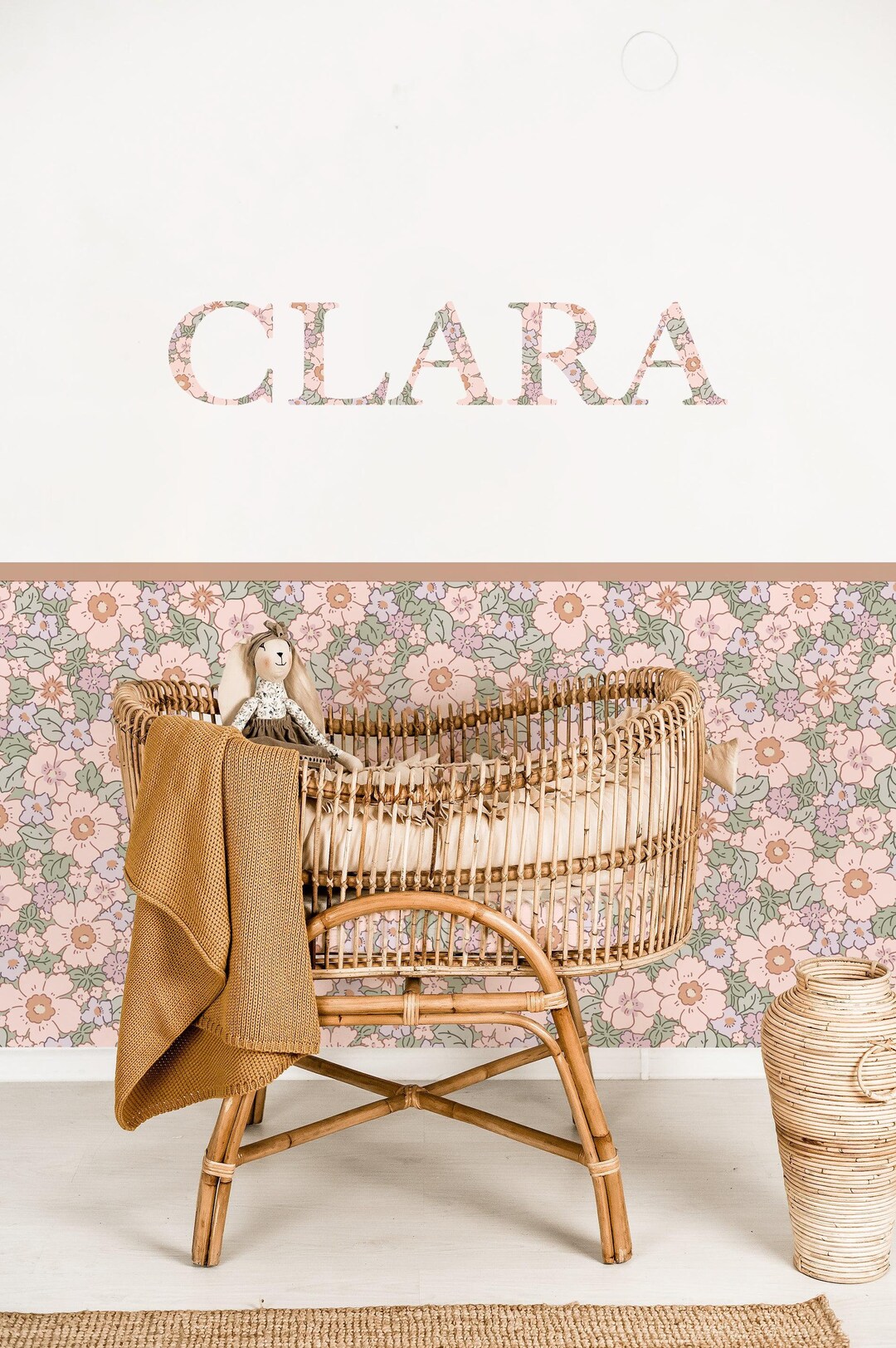 Custom Floral Name Decal: Boho Nursery Half Wall Decor * US Orders Ship ...