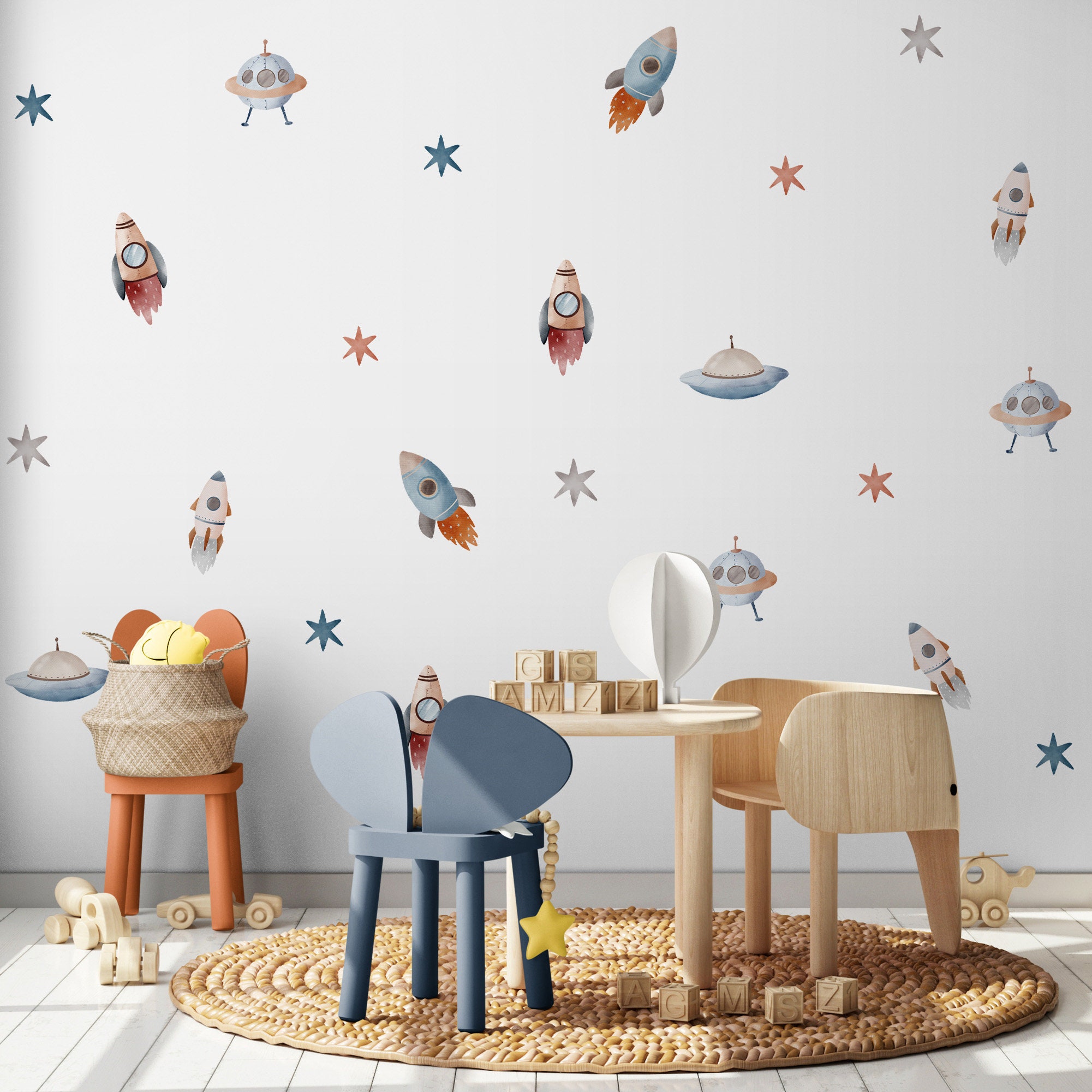 Watercolor Space Nursery Wall Decal, Space Rockets Wall Sticker - Etsy