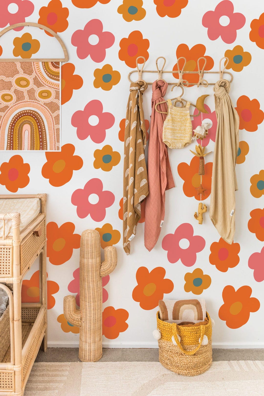 Retro Daisy Wall Decals, Large Flower Stickers, Boho Floral Nursery ...