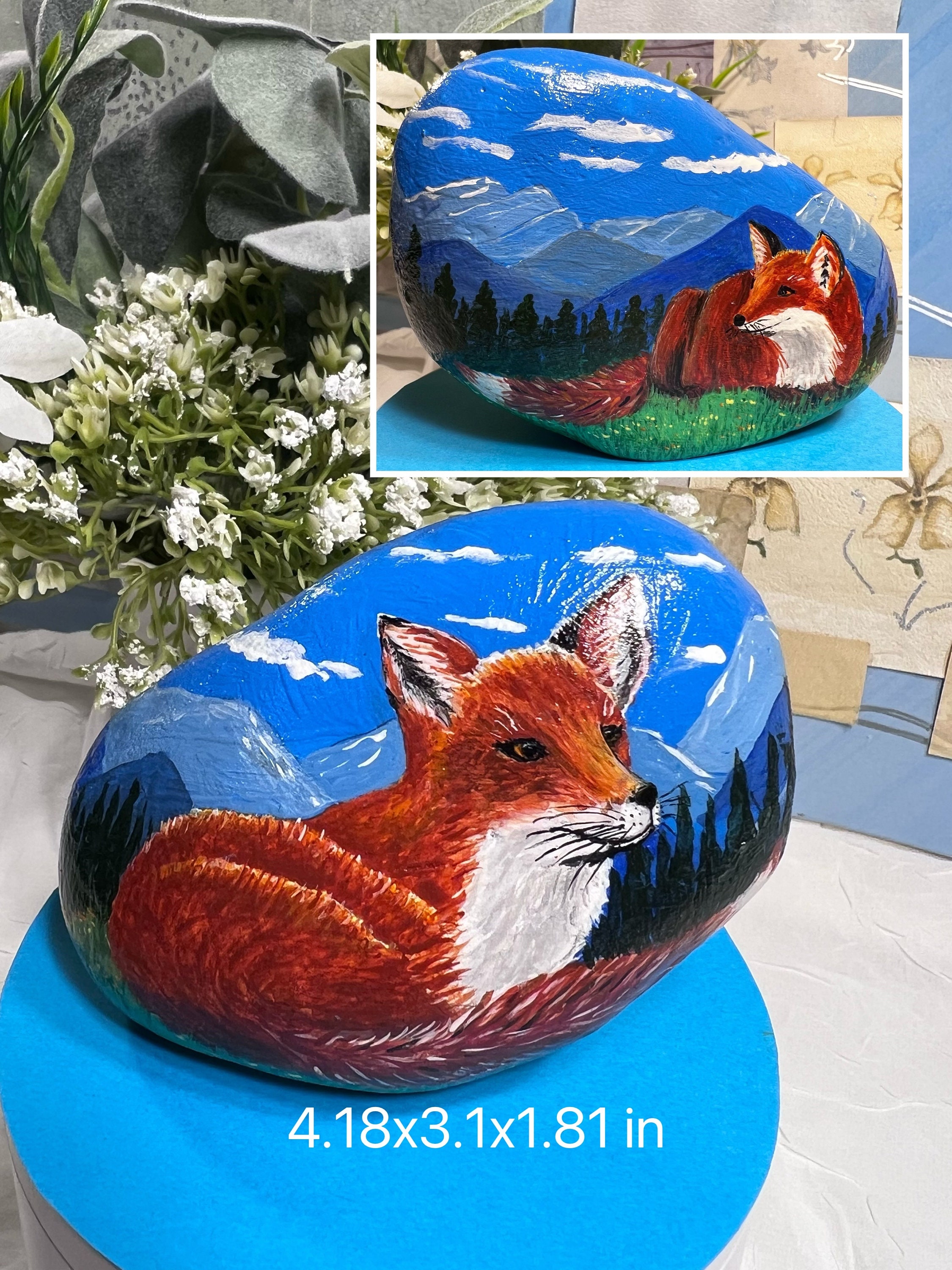 Resting Fox Painted Rock. the Fox is a Symbol of Cleverness and Wisdom ...