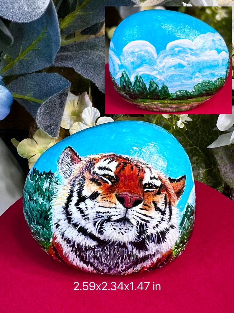Tiger Painted Rock. Tiger is a Symbol of Auspiciousness and Bravery - Etsy