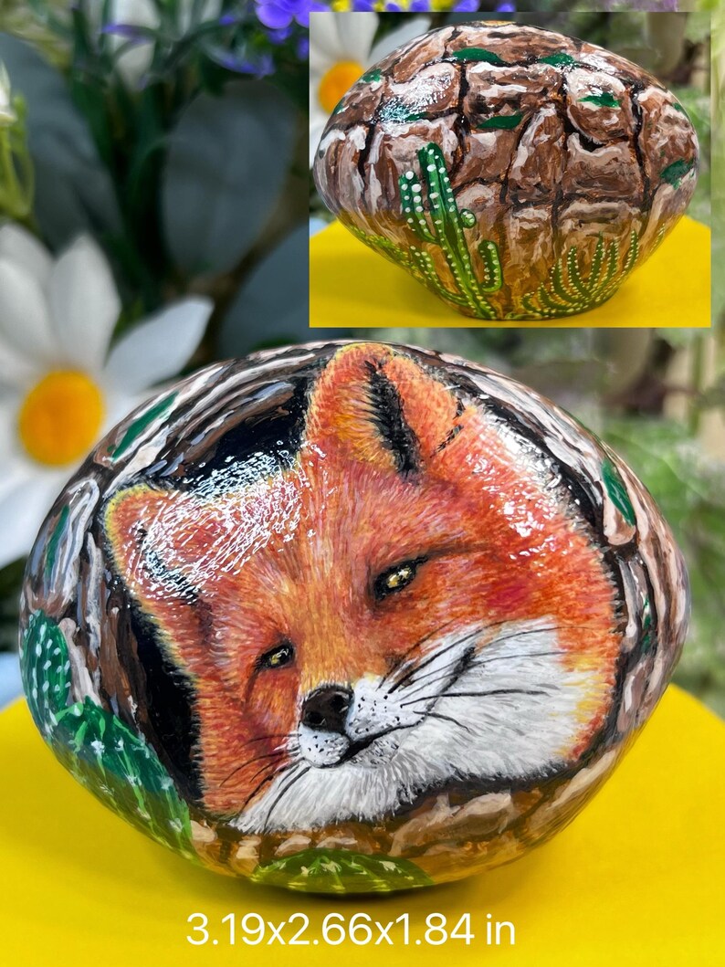 Resting Fox Painted Rock. the Fox is a Symbol of Cleverness and Wisdom ...