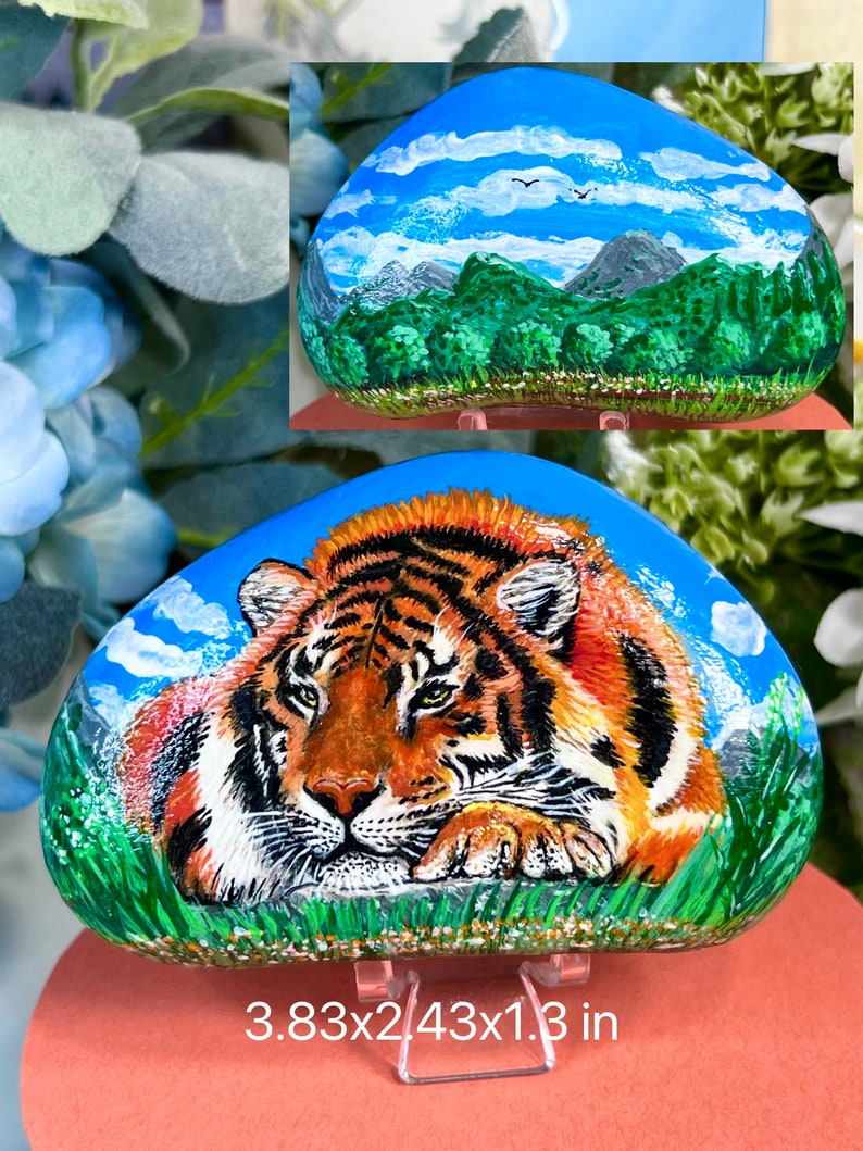 Tiger Painted Rock. Tiger is a Symbol of Auspiciousness and Bravery - Etsy