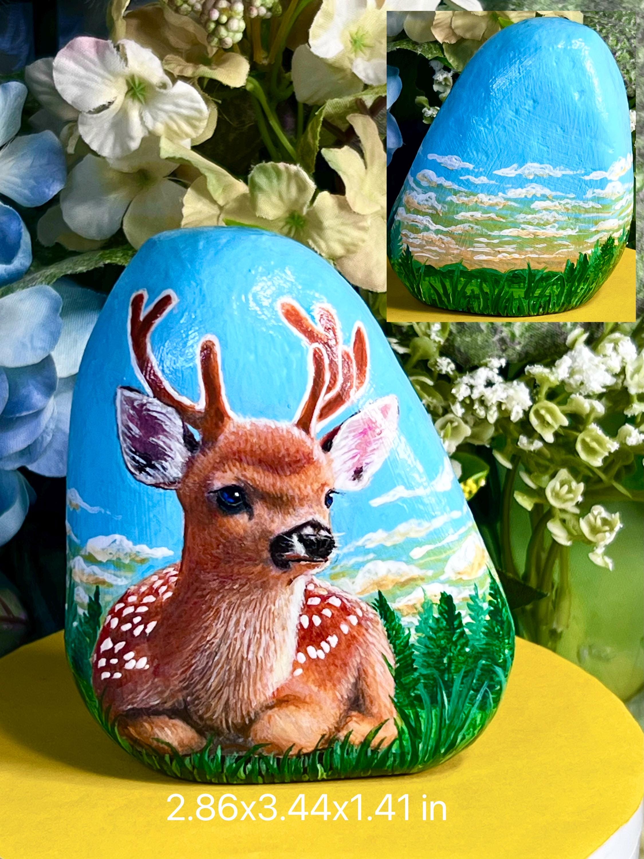 Hand-painted Deer Rock: Wildlife Art, Nature Lover Gift - Etsy