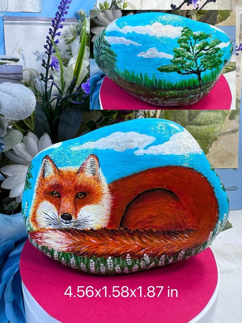 Resting Fox Painted Rock. the Fox is a Symbol of Cleverness and Wisdom ...