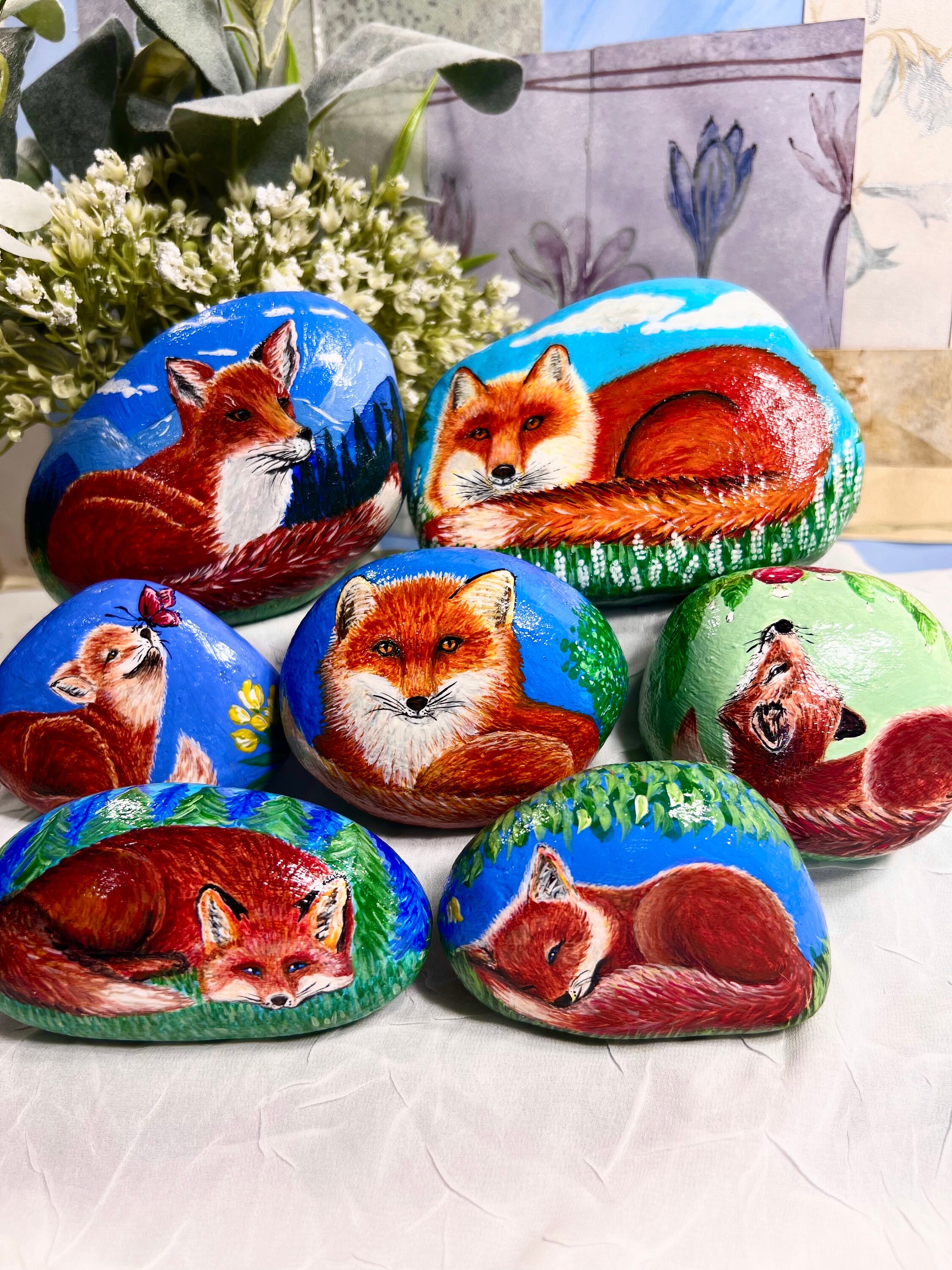 Resting Fox Painted Rock. the Fox is a Symbol of Cleverness and Wisdom ...