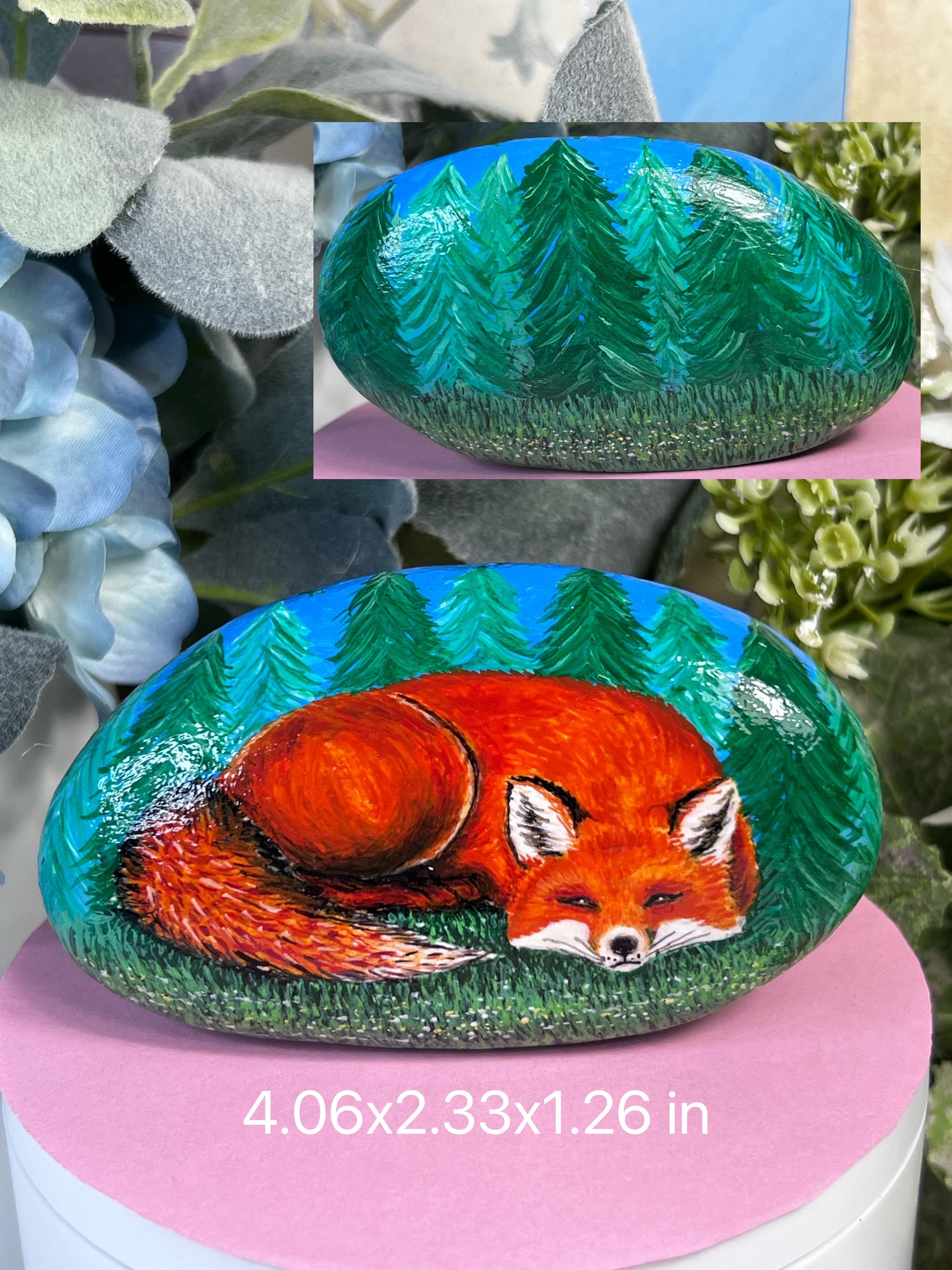 Resting Fox Painted Rock. the Fox is a Symbol of Cleverness and Wisdom ...