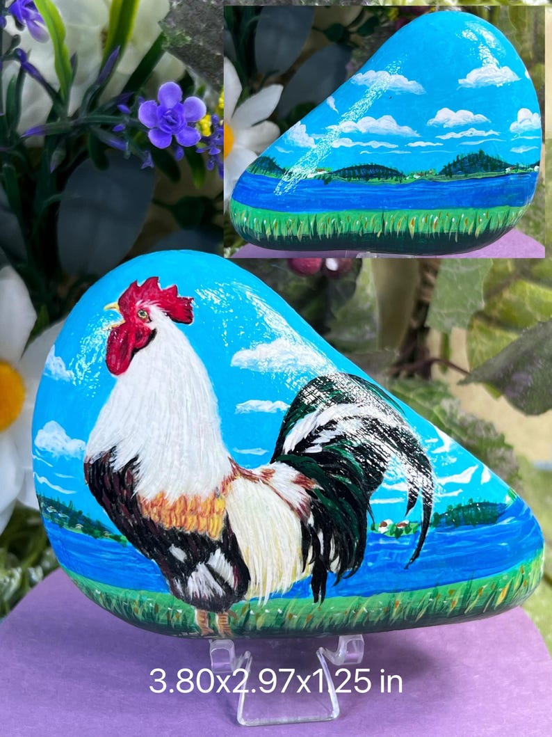 Rooster Painted Rock. the Rooster is a Symbol of Sunshine and ...