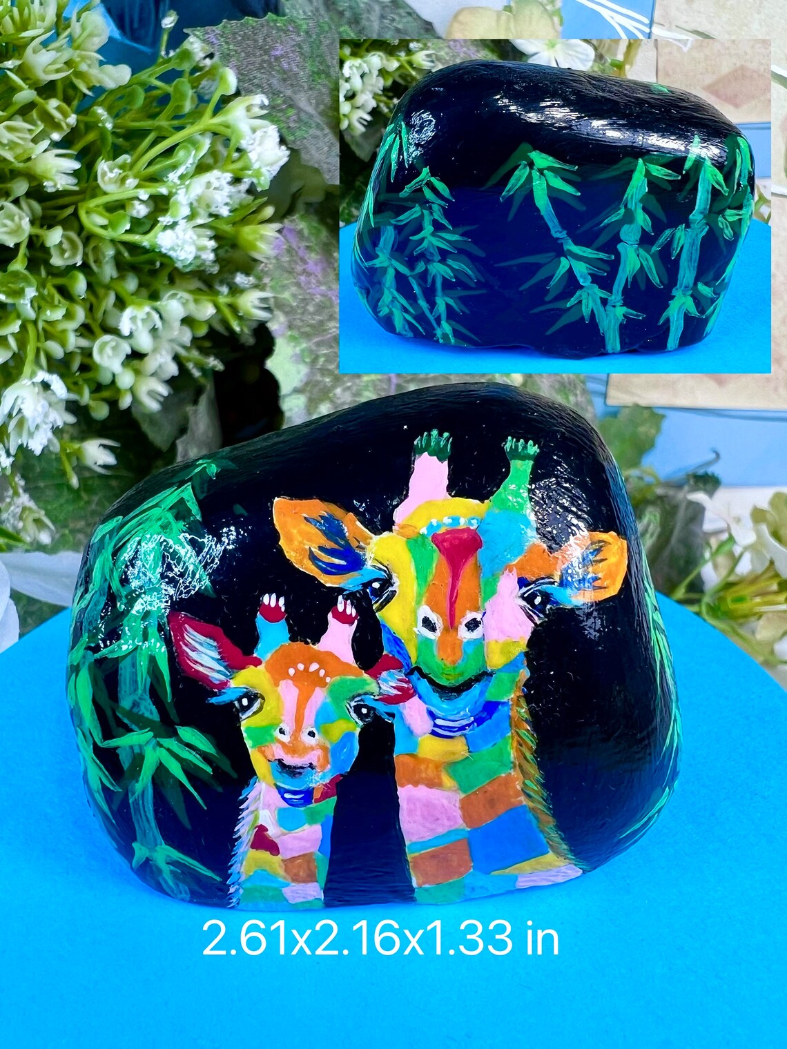 Colorful Giraffe Painted Rock. Beautiful, Graceful and Impressive, Will ...
