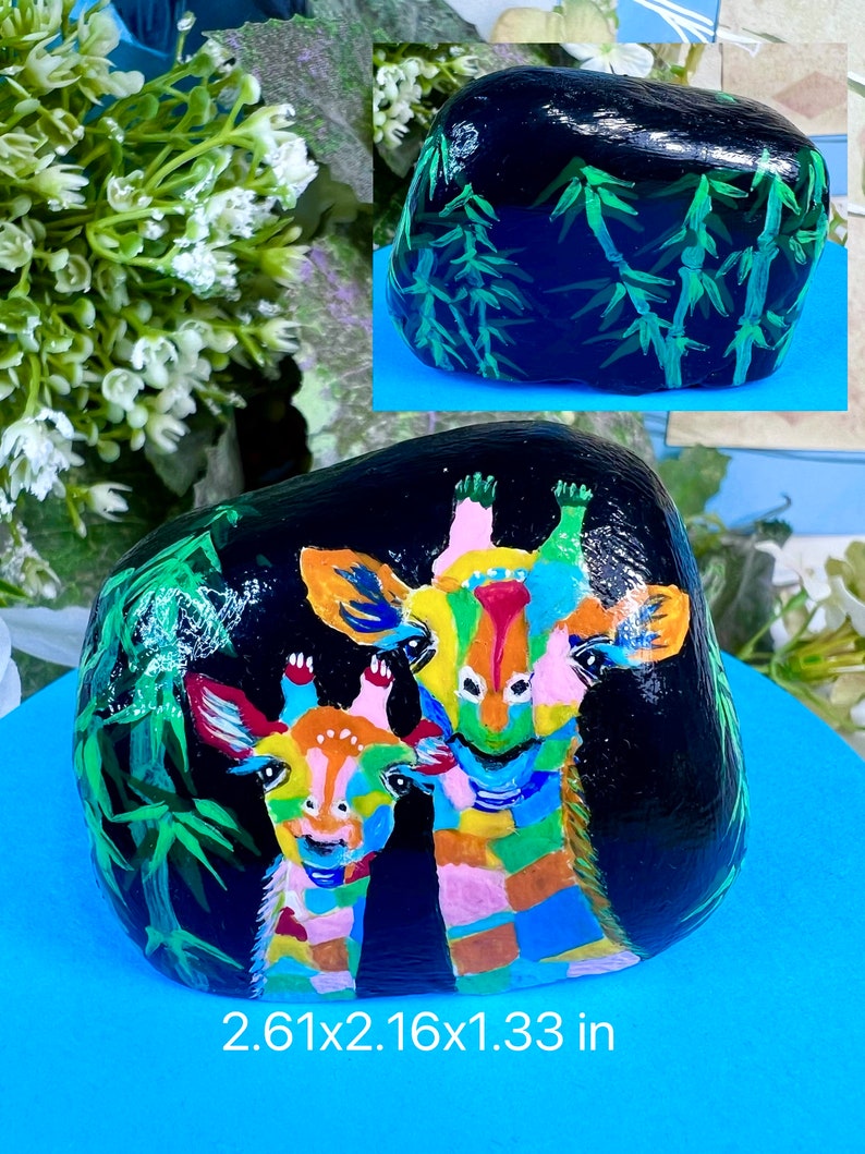 Colorful Giraffe Painted Rock. Beautiful, Graceful and Impressive, Will ...