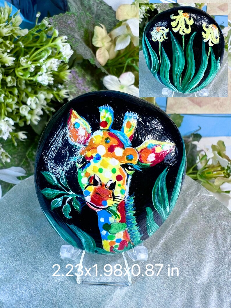 Colorful Giraffe Painted Rock. Beautiful, Graceful and Impressive, Will ...