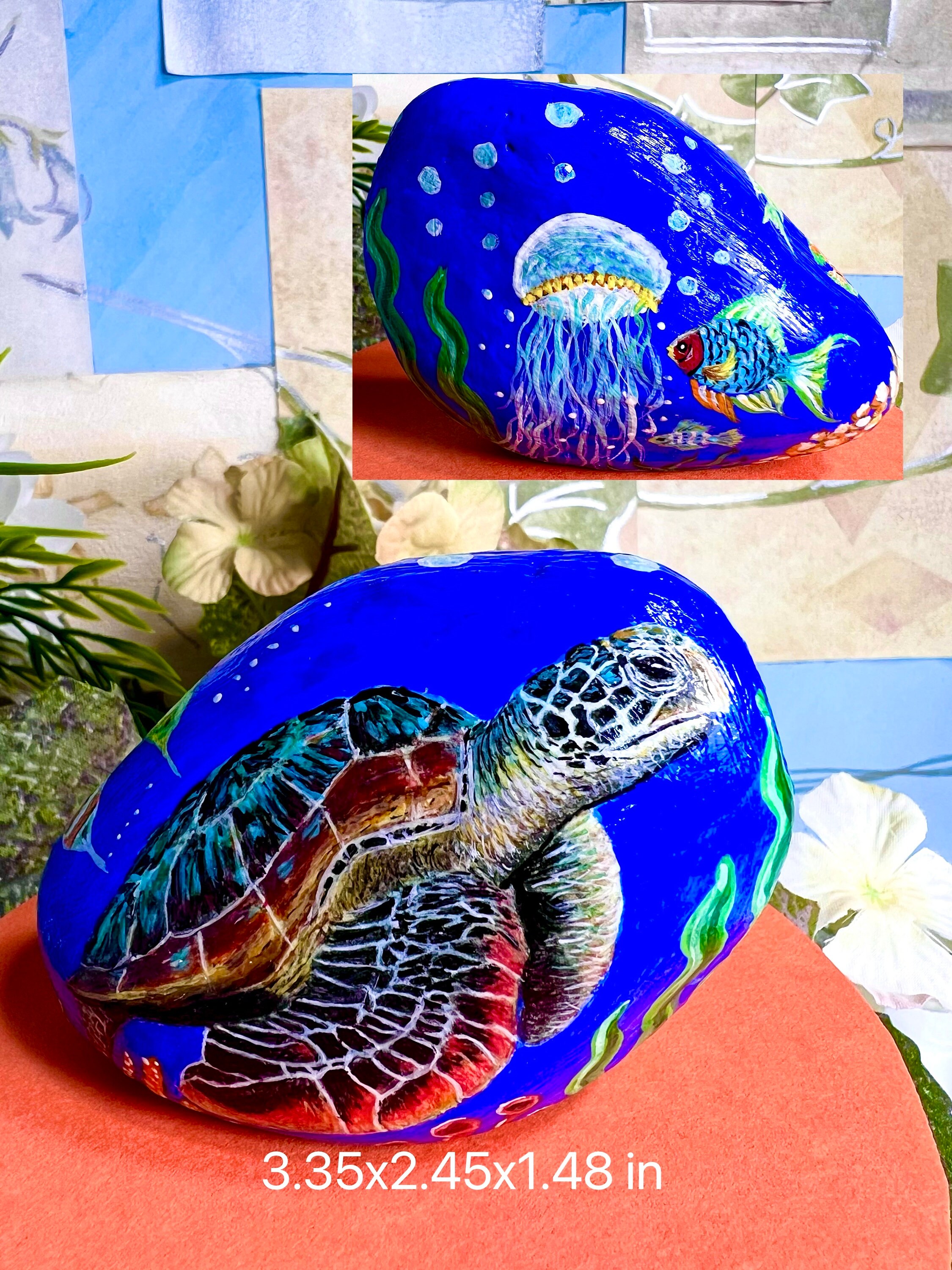Sea Turtle Painted Rock: Handmade Acrylic Art, Unique Paperweight - Etsy