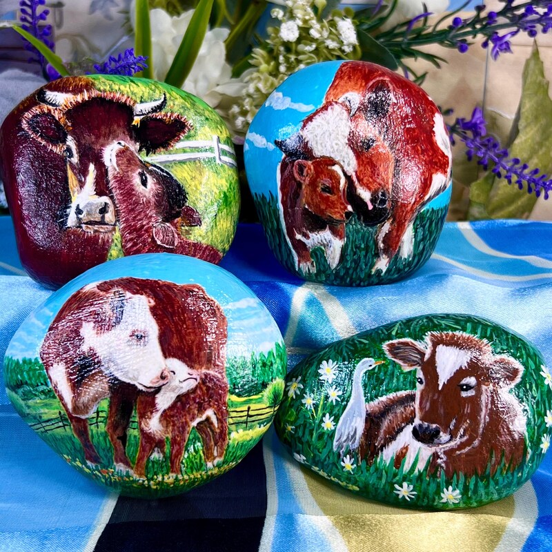 Painted Cow on Rock - Etsy