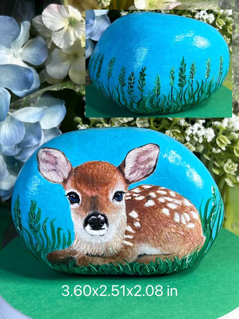 Hand-painted Deer Rock: Wildlife Art, Nature Lover Gift - Etsy