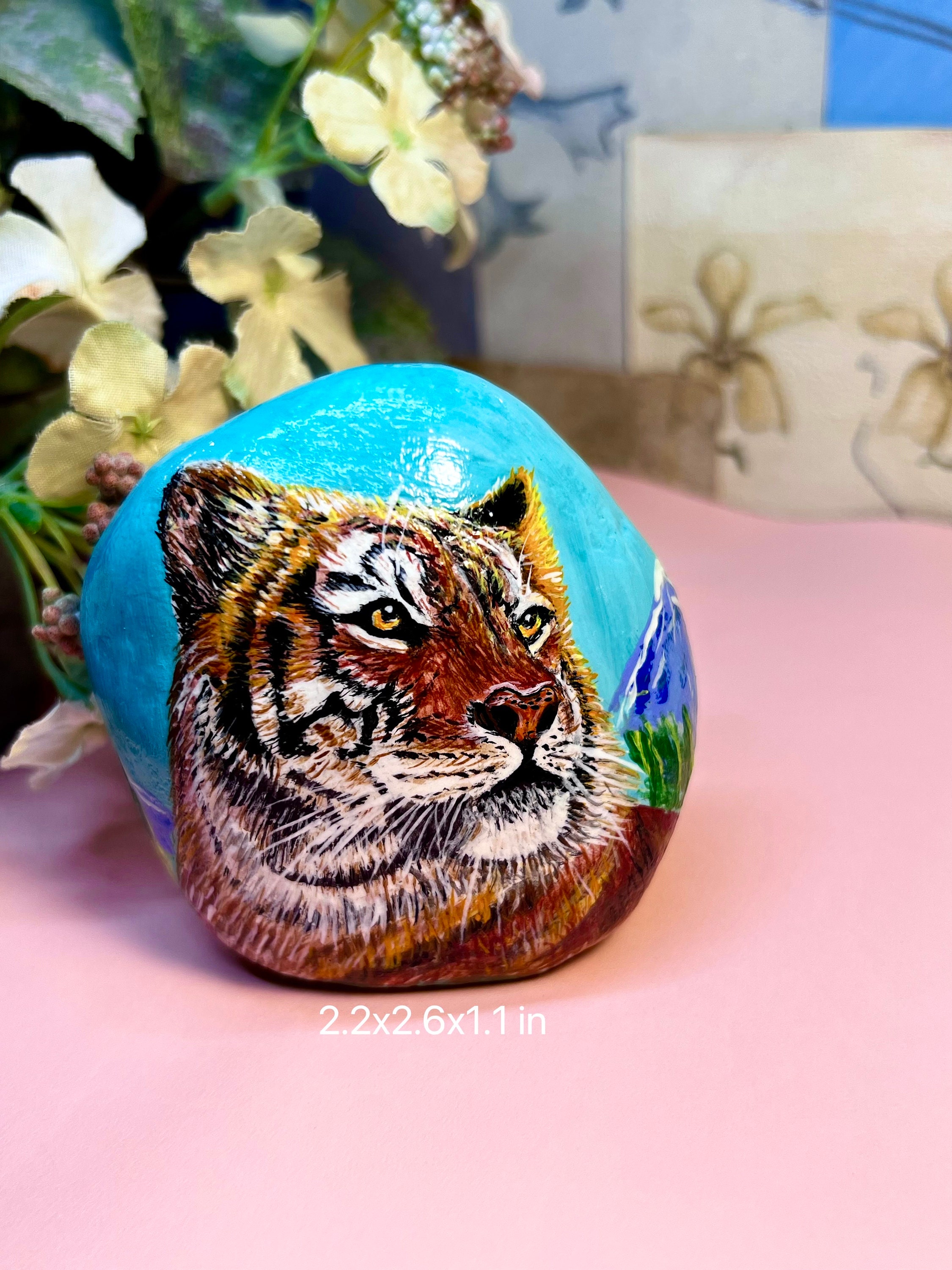 Tiger Painted Rock. Tiger is a Symbol of Auspiciousness and Bravery - Etsy