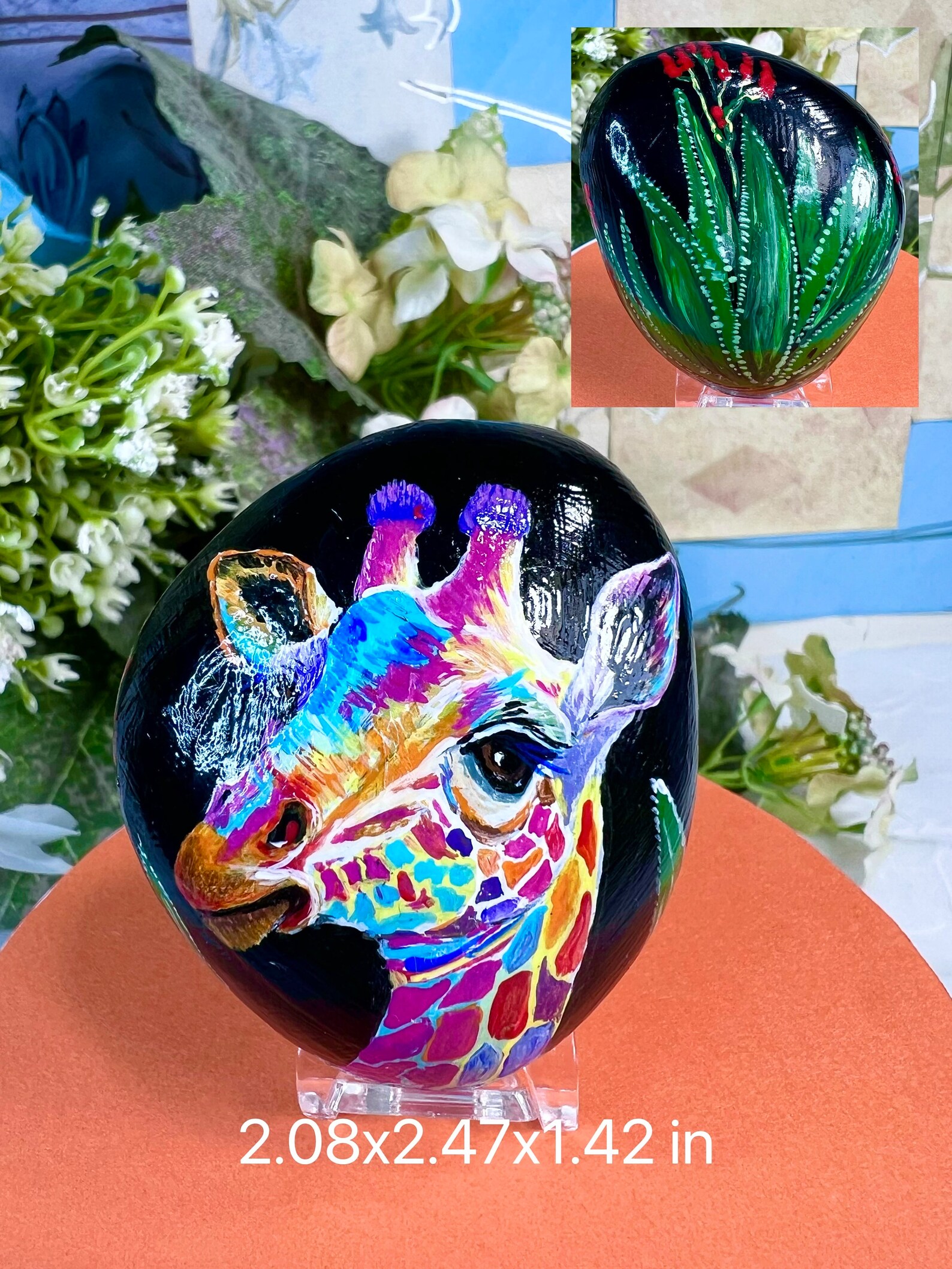 Colorful Giraffe Painted Rock. Beautiful, Graceful and Impressive, Will ...