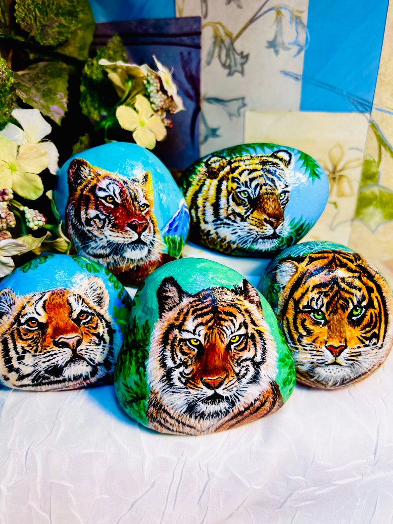 Tiger Painted Rock. Tiger is a Symbol of Auspiciousness and Bravery - Etsy