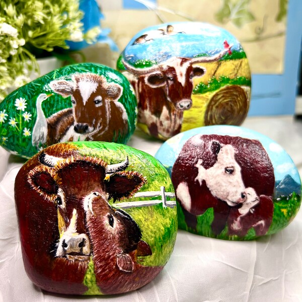 Painted Cow on Rock - Etsy