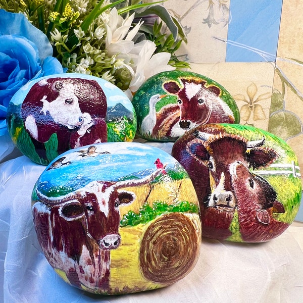 Painted Cow on Rock - Etsy