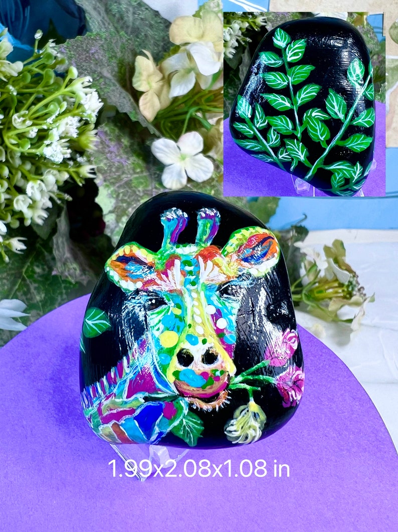 Colorful Giraffe Painted Rock. Beautiful, Graceful and Impressive, Will ...