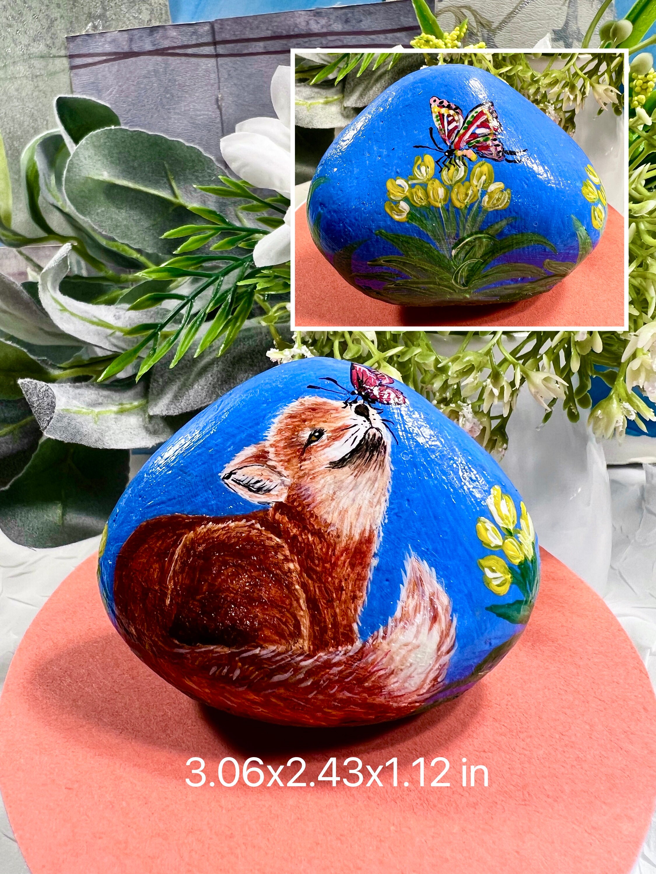 Resting Fox Painted Rock. the Fox is a Symbol of Cleverness and Wisdom ...