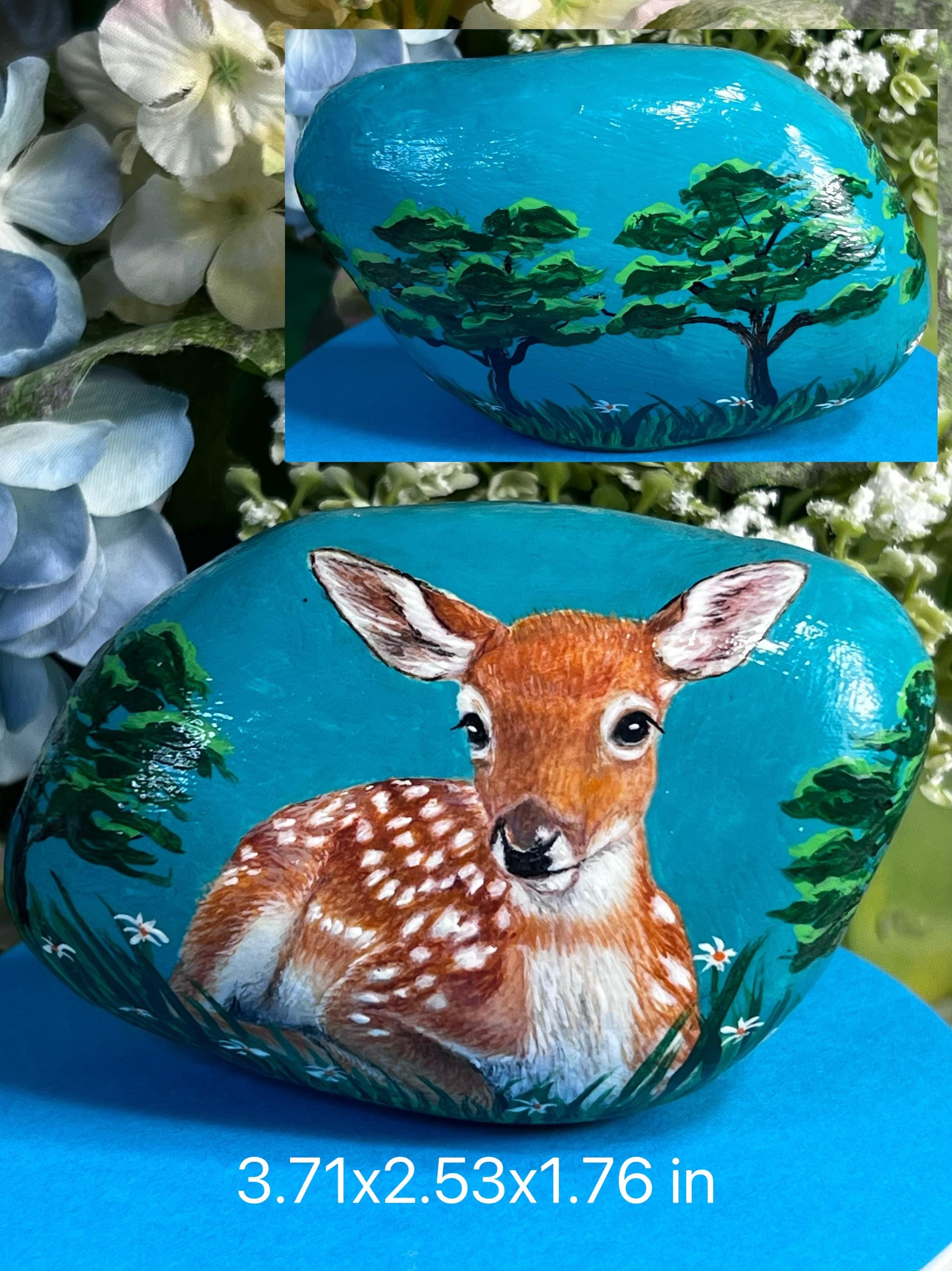 Hand-painted Deer Rock: Wildlife Art, Nature Lover Gift - Etsy