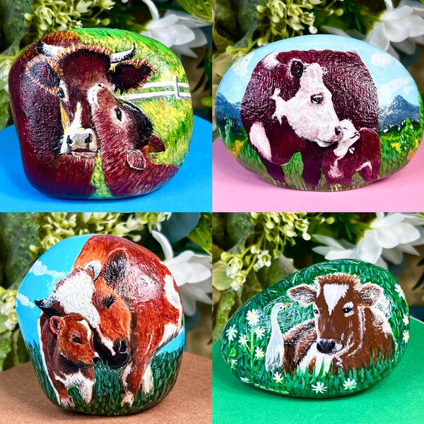 Painted Cow on Rock - Etsy