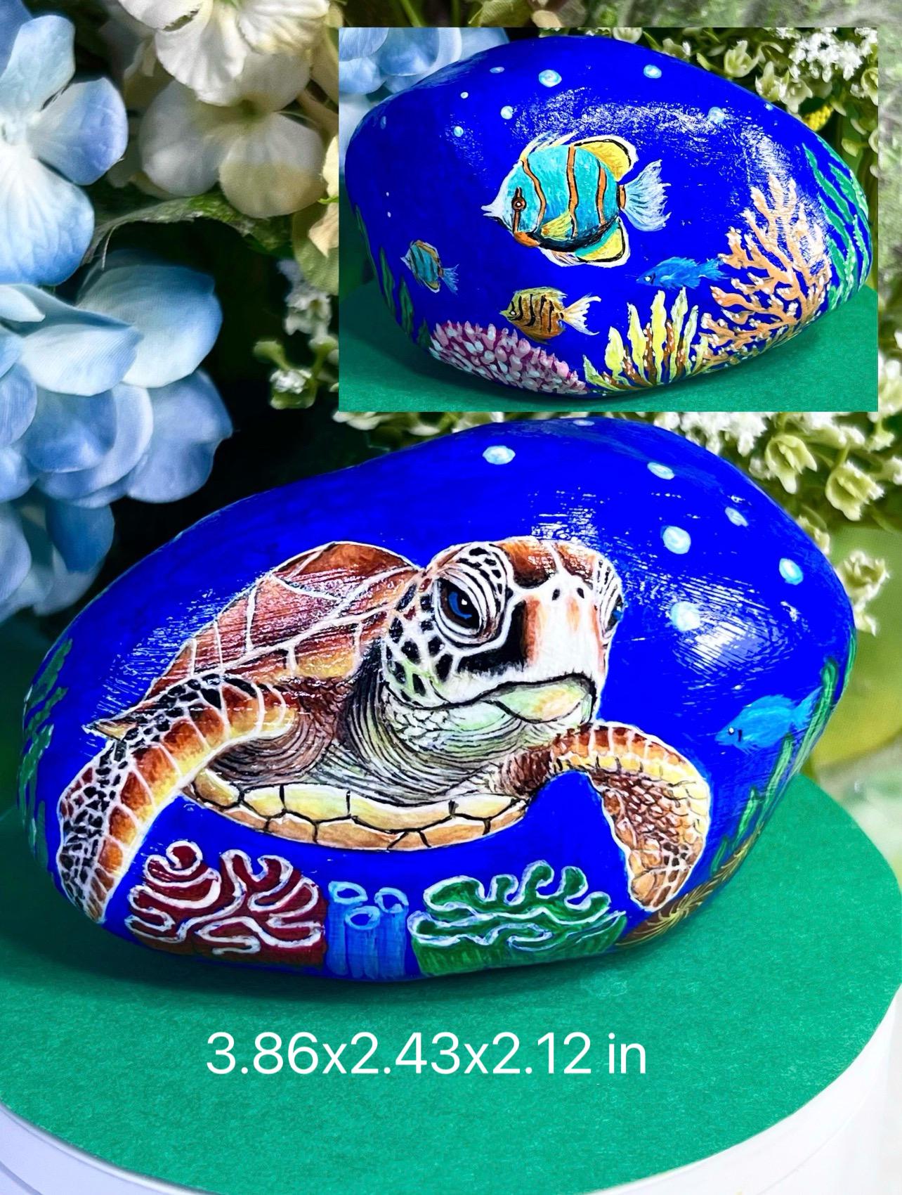 Sea Turtle Painted Rock: Handmade Acrylic Art, Unique Paperweight - Etsy