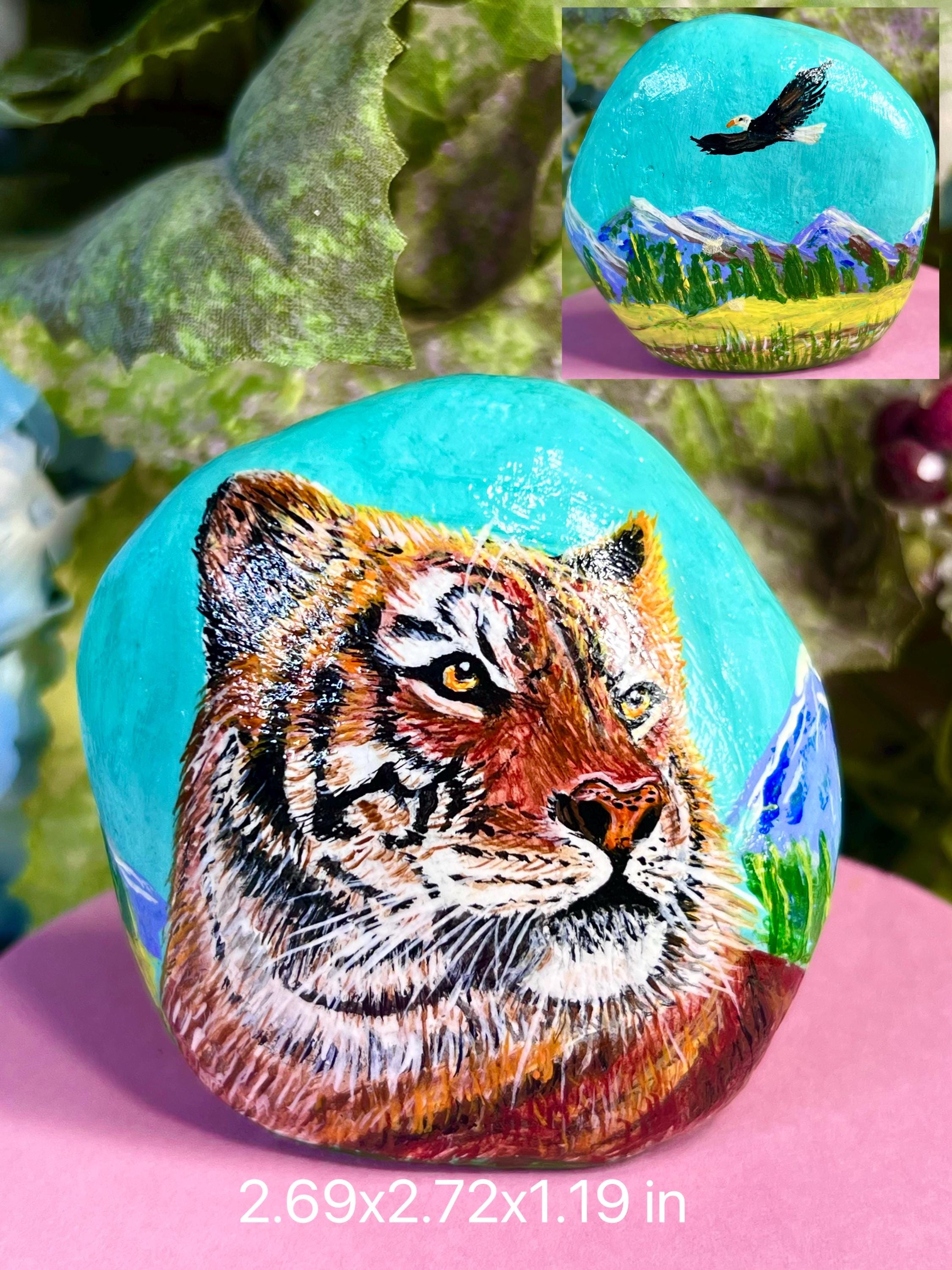 Tiger Painted Rock. Tiger is a Symbol of Auspiciousness and Bravery - Etsy