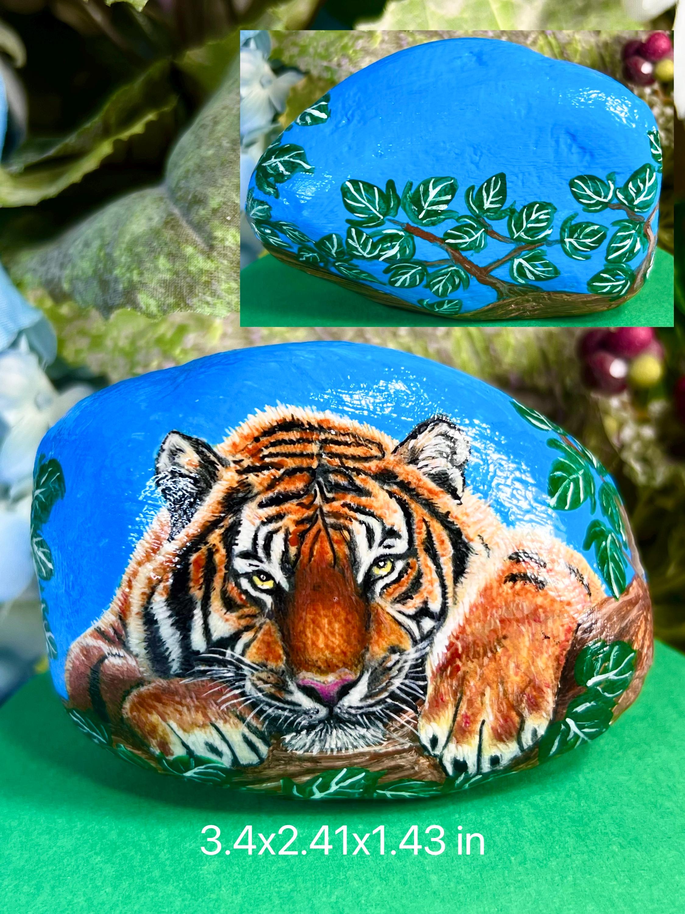 Tiger Painted Rock. Tiger is a Symbol of Auspiciousness and Bravery - Etsy