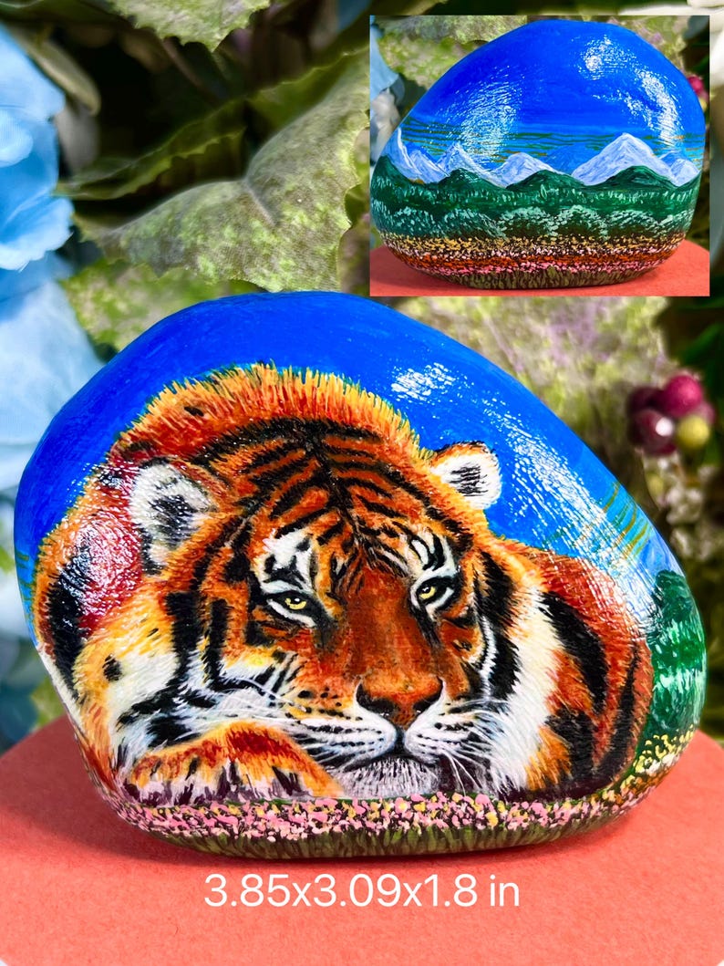 Tiger Painted Rock. Tiger is a Symbol of Auspiciousness and Bravery - Etsy