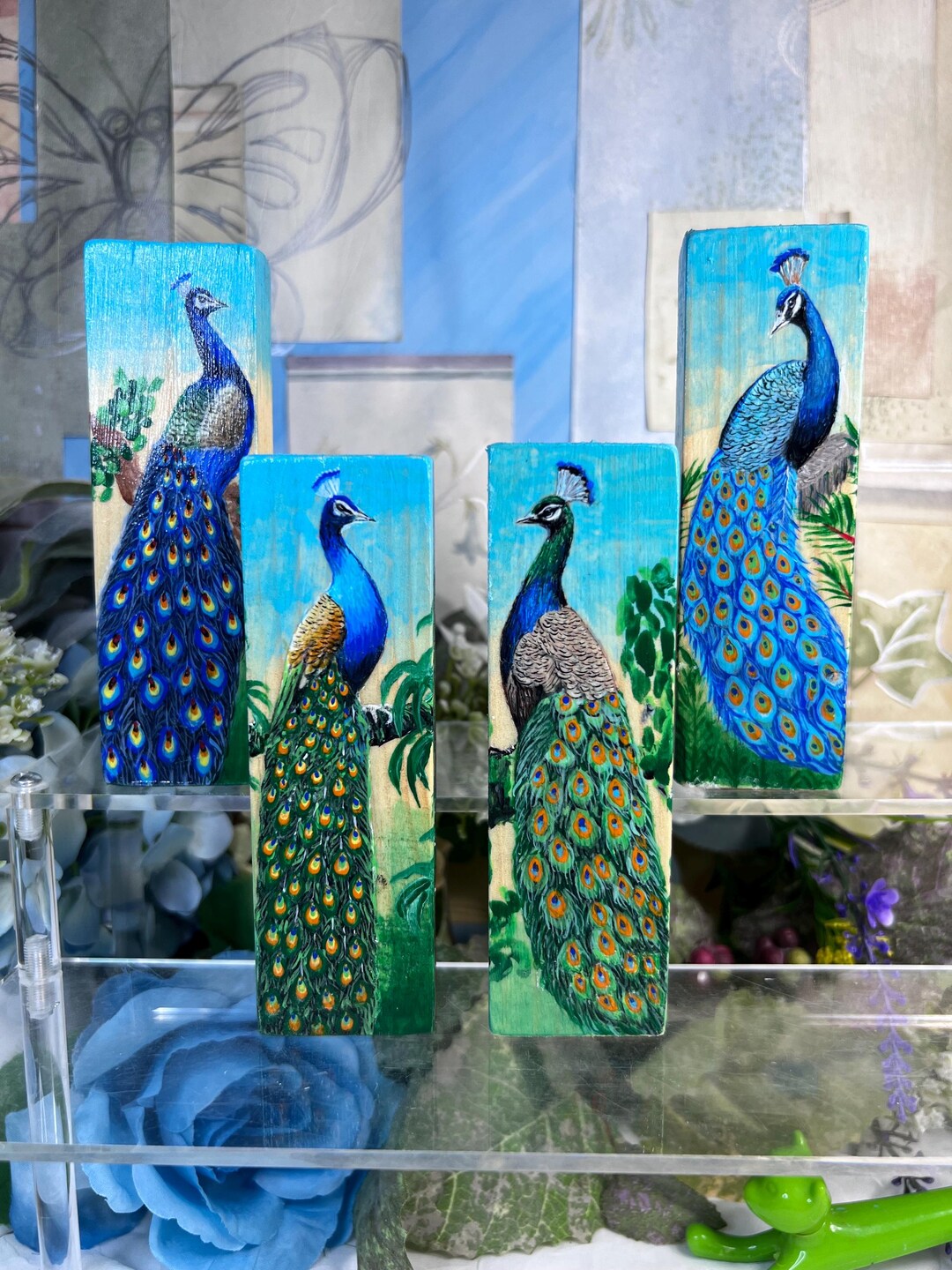 Peacock Painted Wood Block. the Grace and Beauty of a Peacock is ...