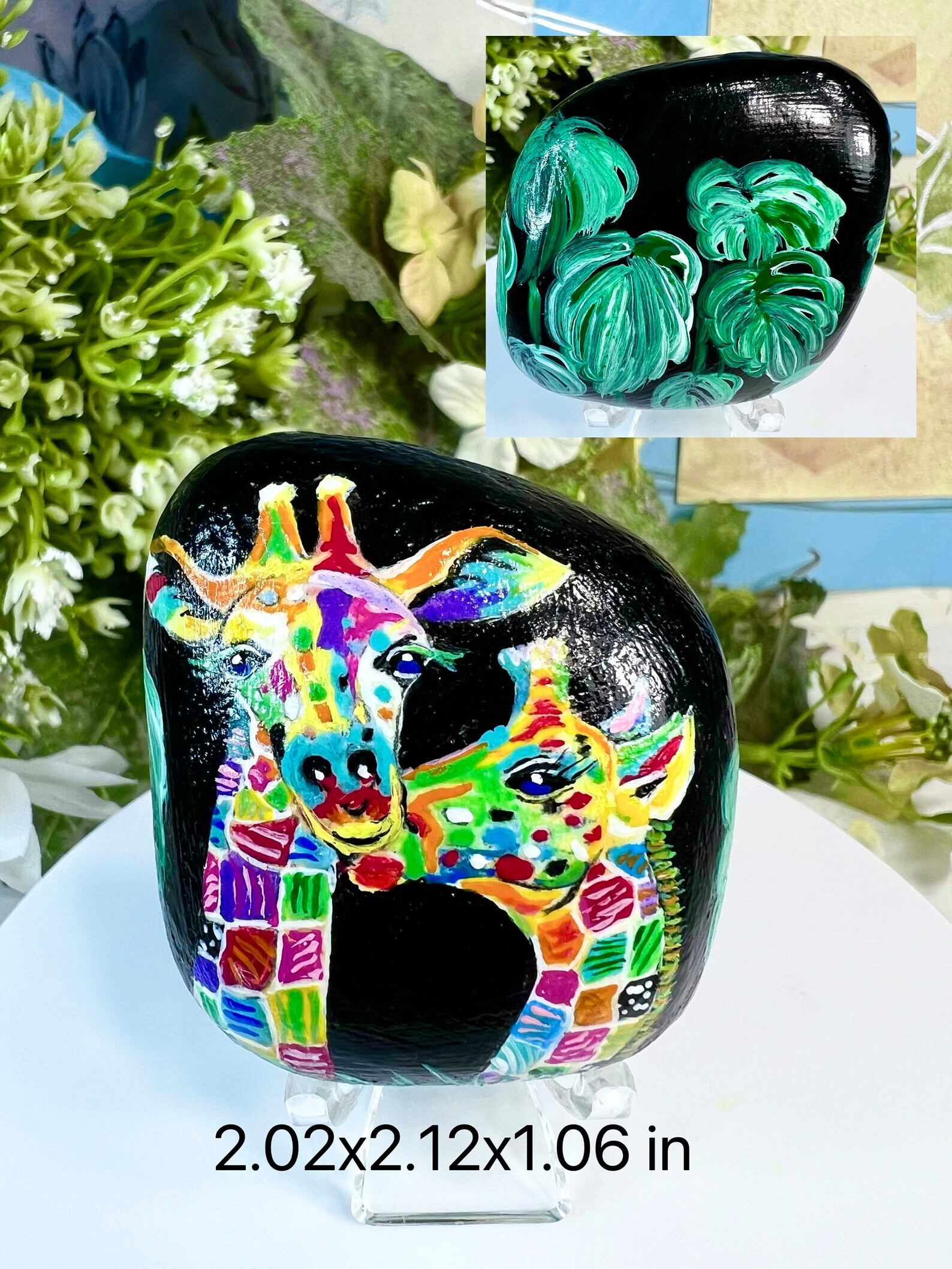 Colorful Giraffe Painted Rock. Beautiful, Graceful and Impressive, Will ...