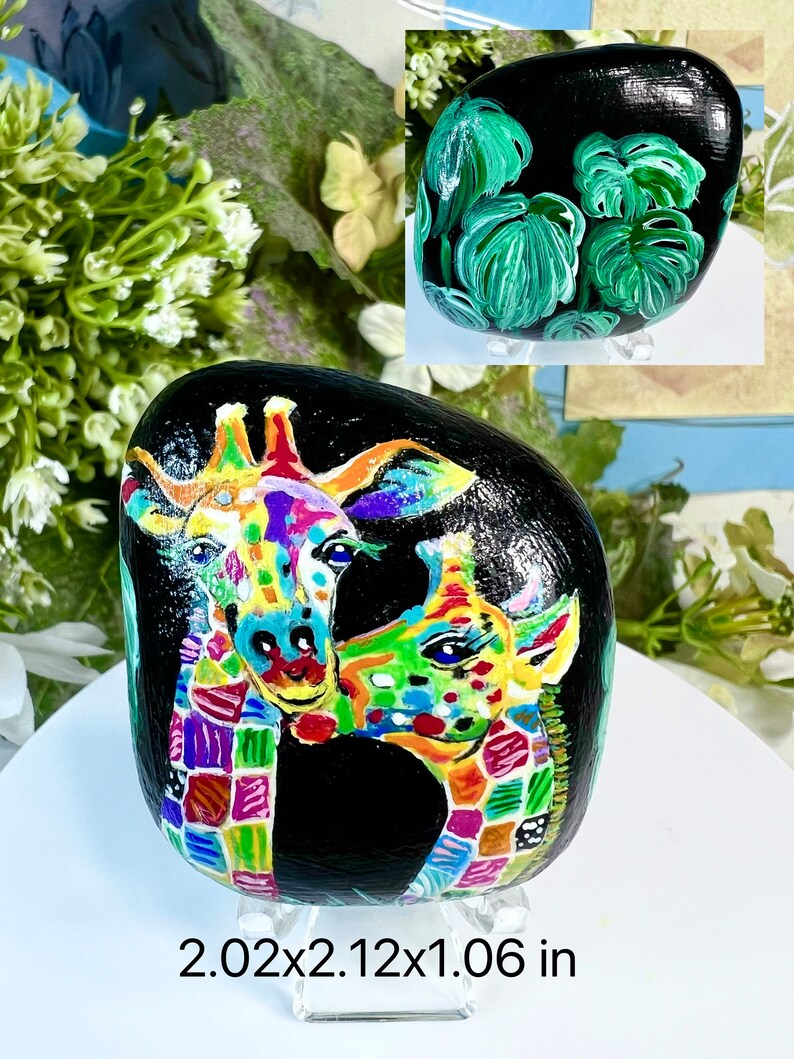 Colorful Giraffe Painted Rock. Beautiful, Graceful and Impressive, Will ...