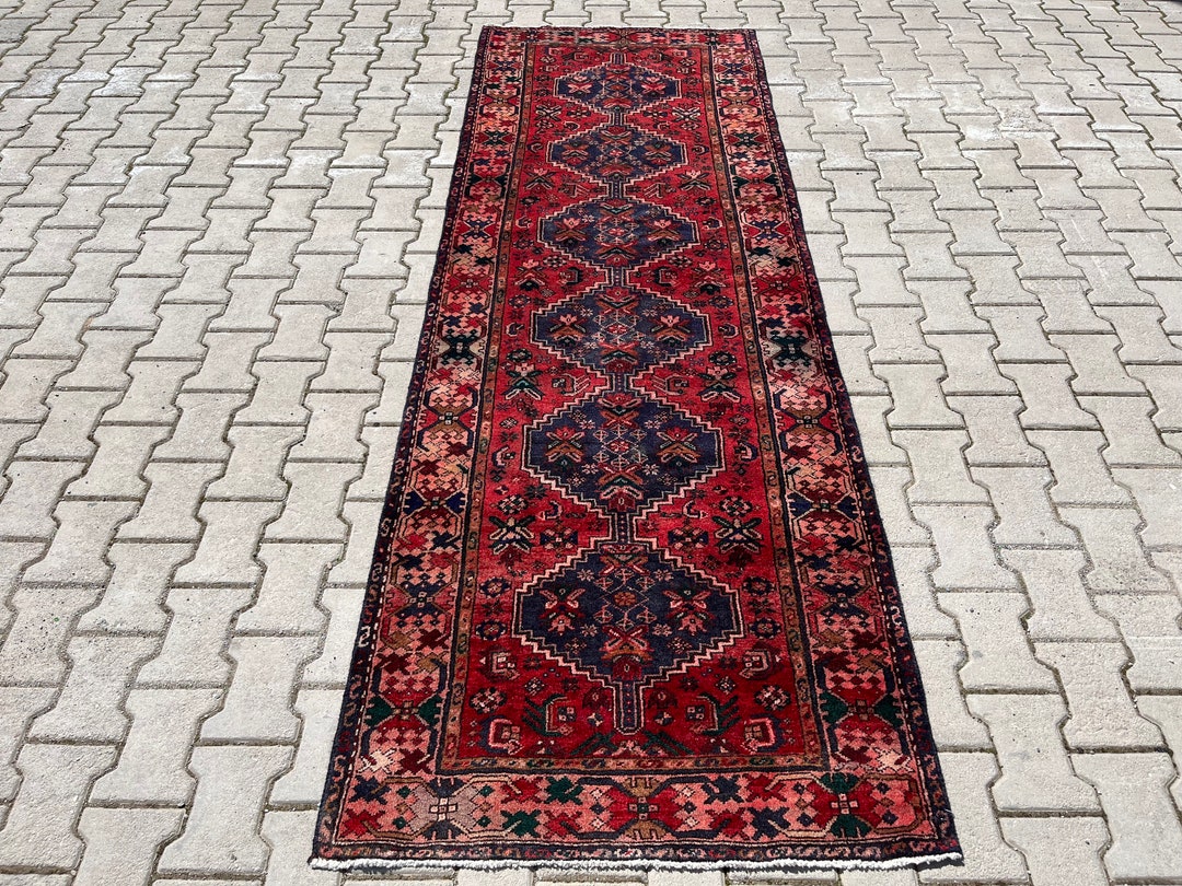 3 X 9 Persian Runner Rug, Red Persian Runner, Handmade Runner, Antique ...