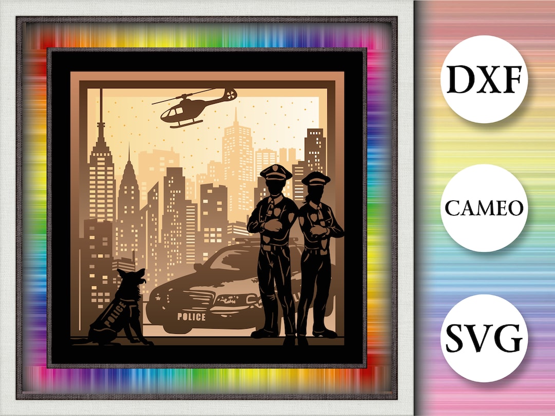 Police Shadow Box Svg Layered Shadowbox Template LED Light Box 3d Paper ...