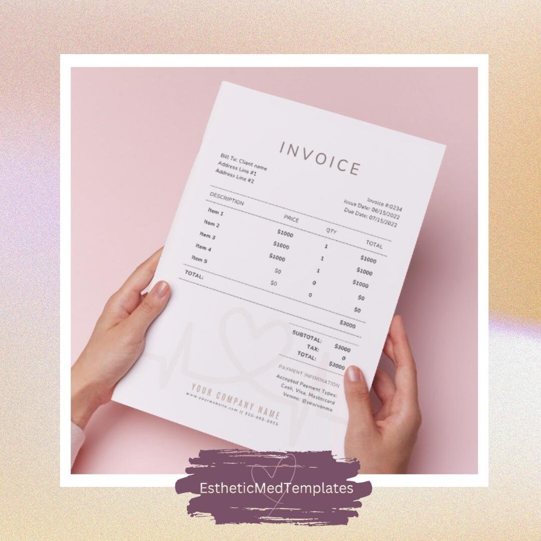 Work of Heart Invoice Template | Editable in Canva | Printable | Medspa ...