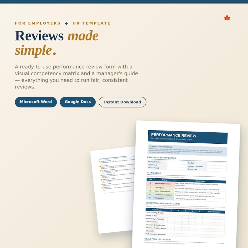 Editable Performance Review Template | Employee Evaluation Form (word ...