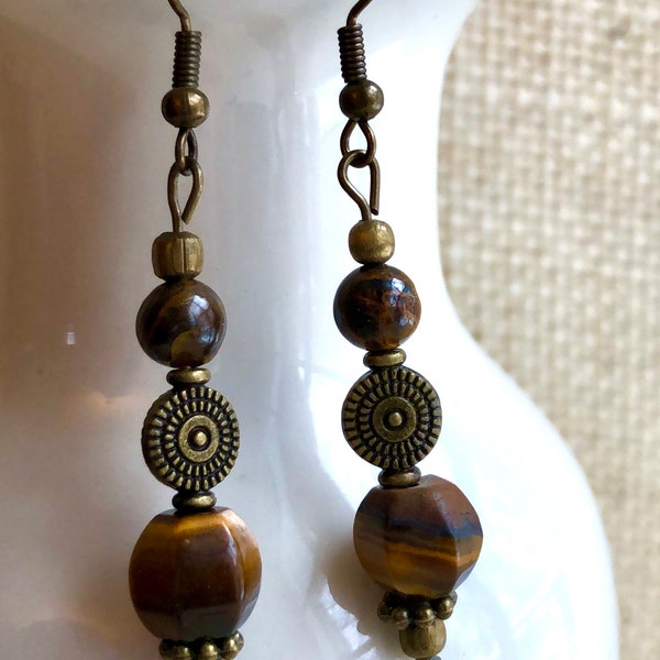Tiger Eye Teardrop Earrings - Etsy