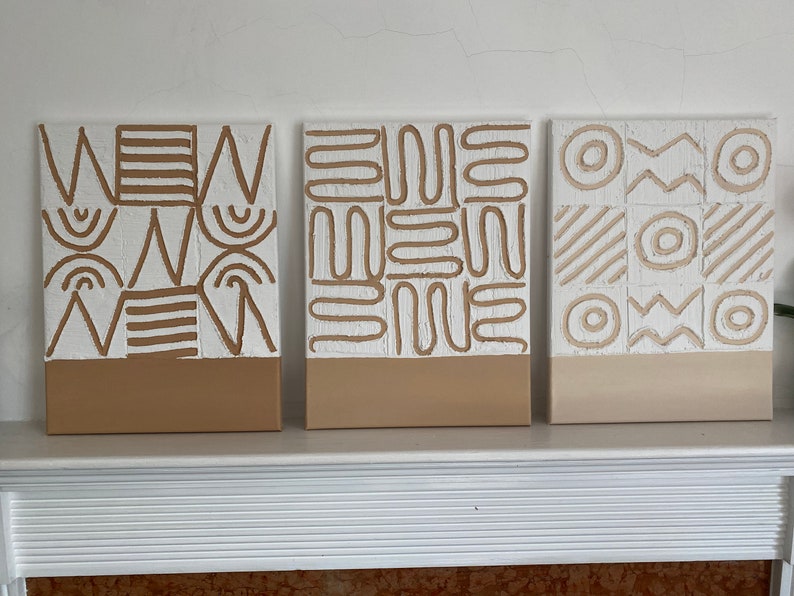 Textured Wall Art Set Neutral Tone Canvas Minimal Art - Etsy