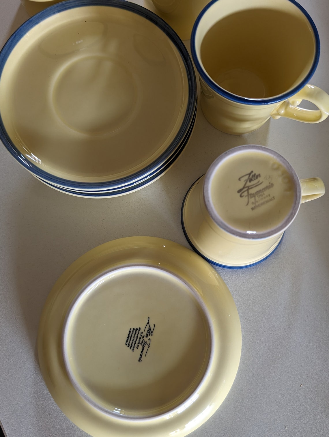 Vintage Set of 4 Handmade Coffee Cups and Plates From Germany Zeller ...