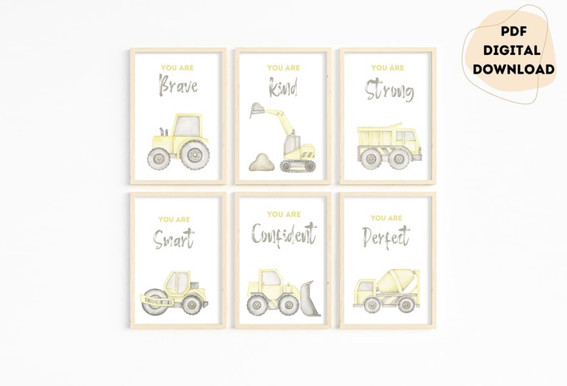 Construction Theme Childrens Wall Art Set of 6 | Value Pack Wall Art ...