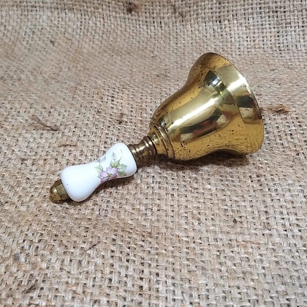 Vintage Hand Held Bell Made in England Brass and Porcelain English ...