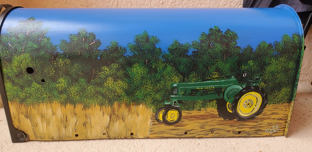 Handpainted John Deere Tractor Metal Post Mount Mailbox - Etsy