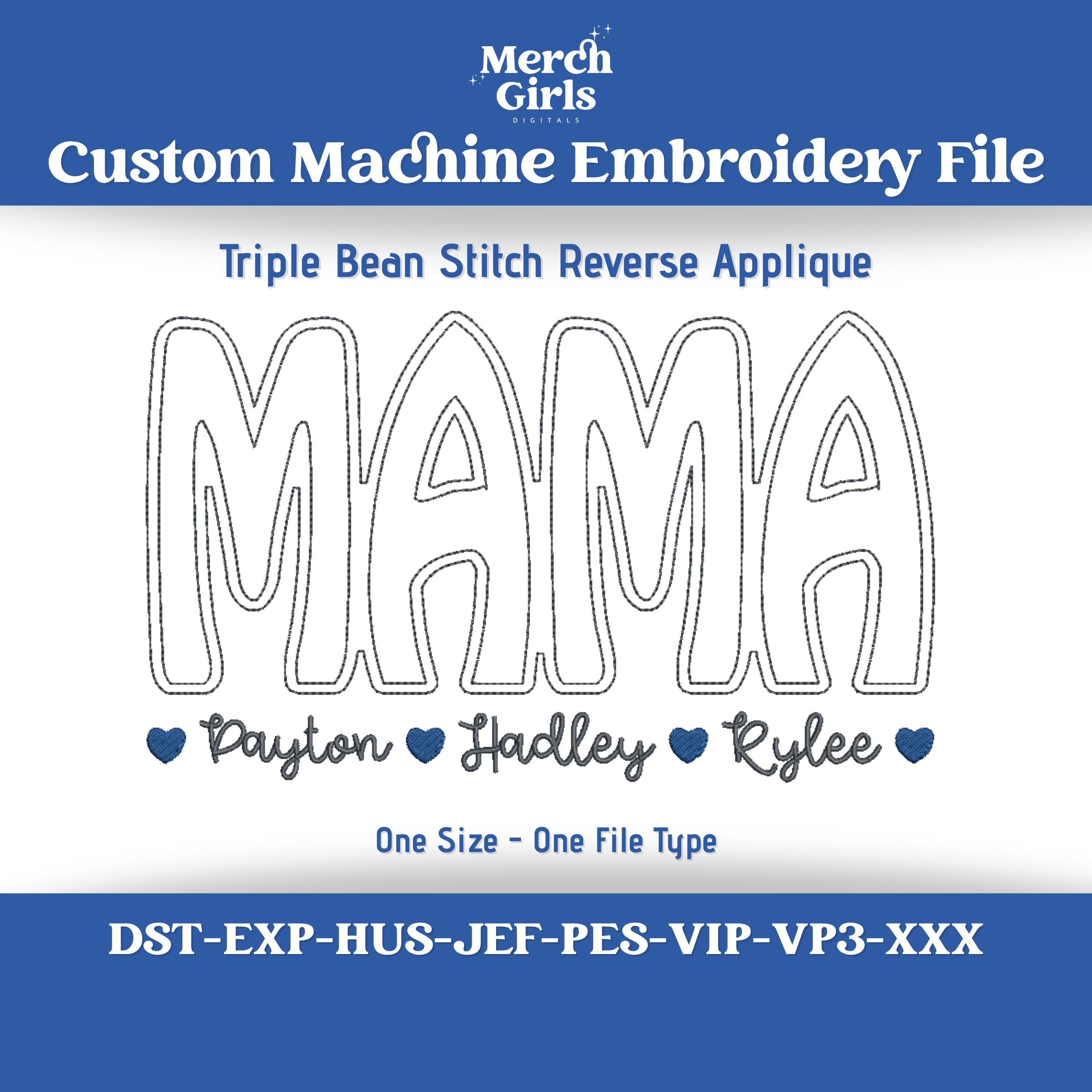 Custom Reverse Applique Embroidery File: Triple Bean Stitch (PES DST ...