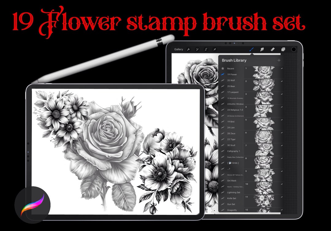 19 Flower Design Stamp Brush Set - Etsy