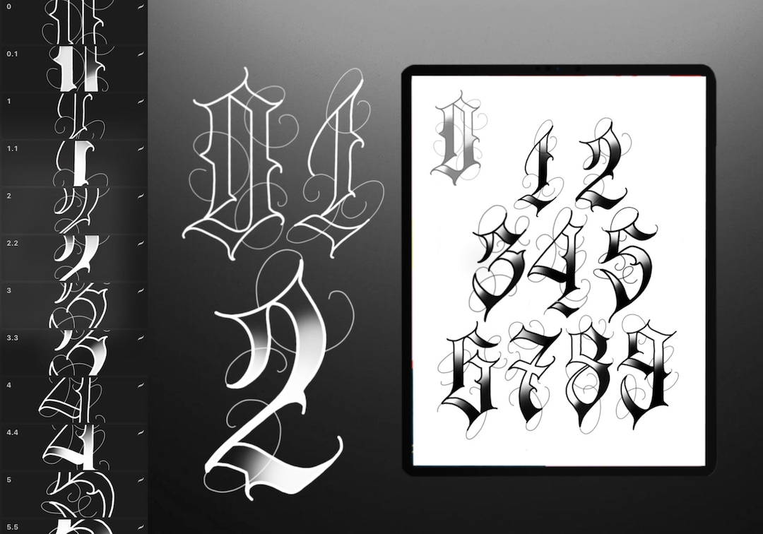 0-9 Number/ Digital Stamp Brushes for Tattoo Designing - Etsy