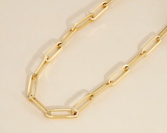 14k Solid Gold Paperclip Chain Necklace, 14k Gold Paperclip Chain ...